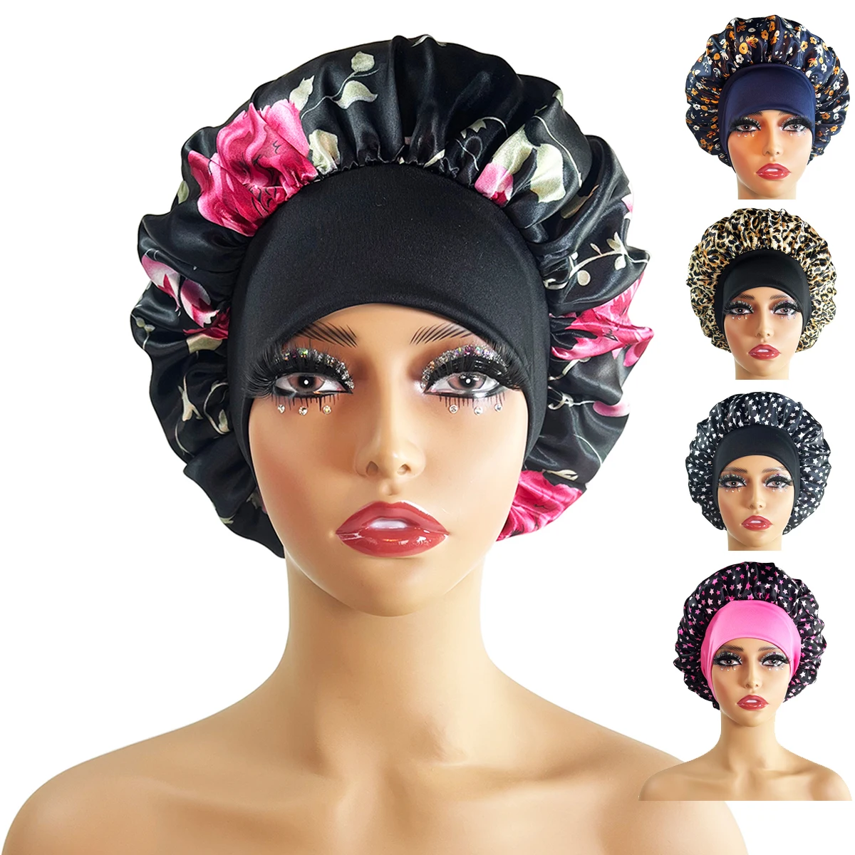 Satin-Bonnet-Silk-Night-Sleeping-Cap-Hair-Bonnet-Hat-Edge-Wrap-For ...