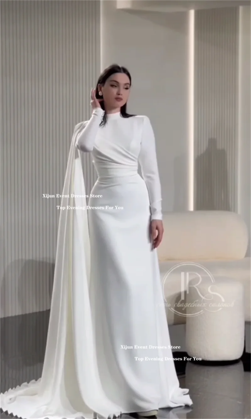 Xijun Ivory Crepe Evening Dresses Modest Mermaid Formal Prom Dresses ...
