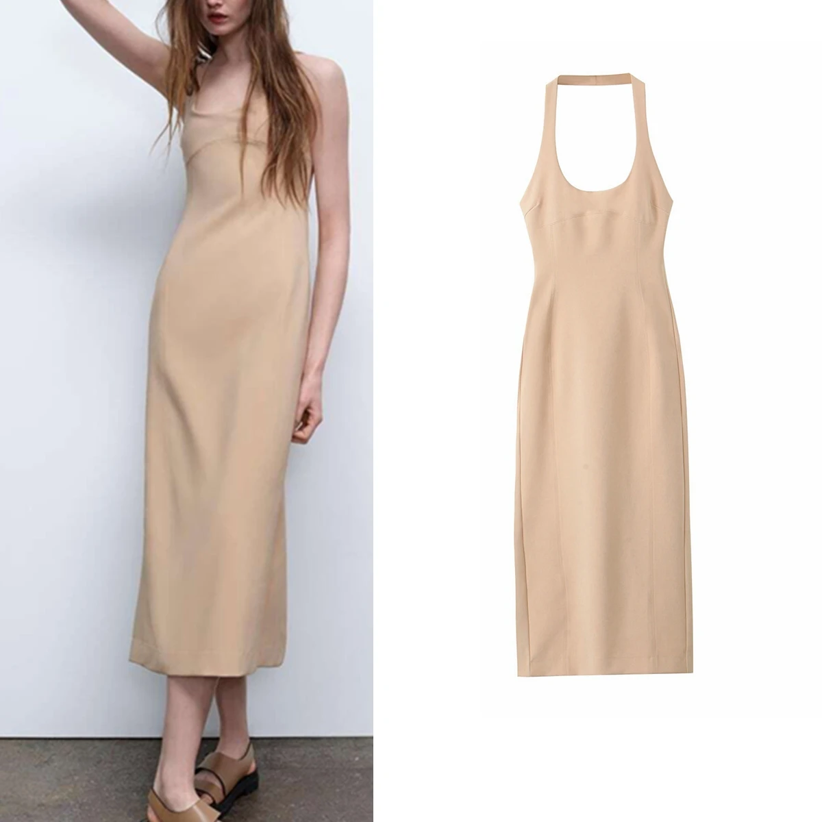 Rindu-TRAF-2024-Women-s-Halter-Neck-Slim-Back-Slit-Dress-Elegant-Pretty ...