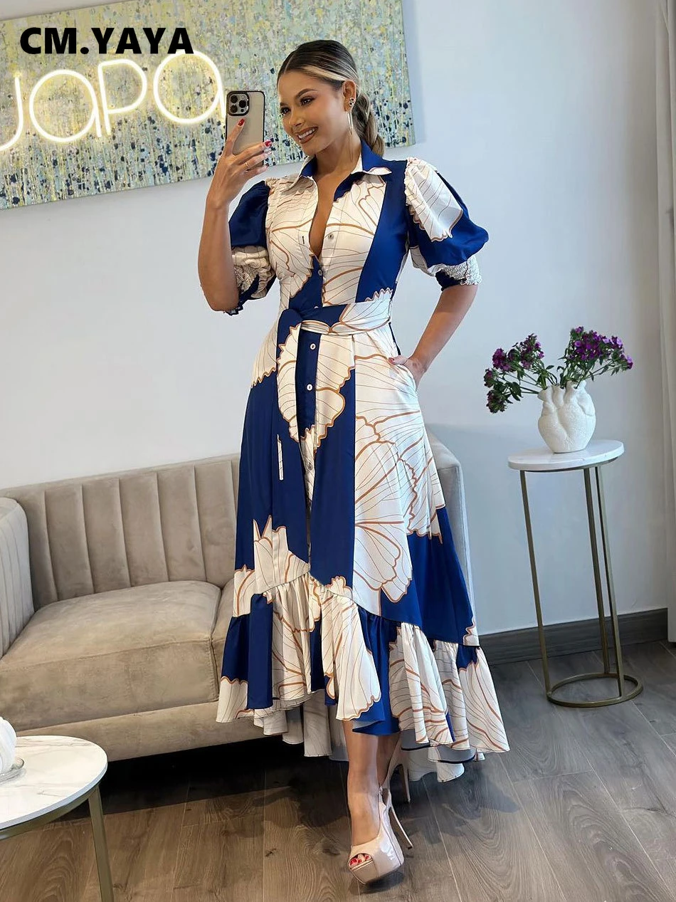 CM-YAYA-2024-Spring-Fashion-Women-Floral-Printed-Turn-down-Collar-Single-Breasted-Ruffles-Hem ...