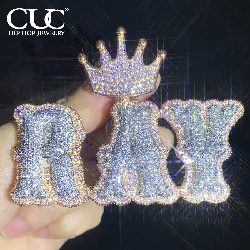 CUC-Custom-Crown-Bail-Letter-Pendant-With-Iced-Out-Zirconia-Gold-Silver ...