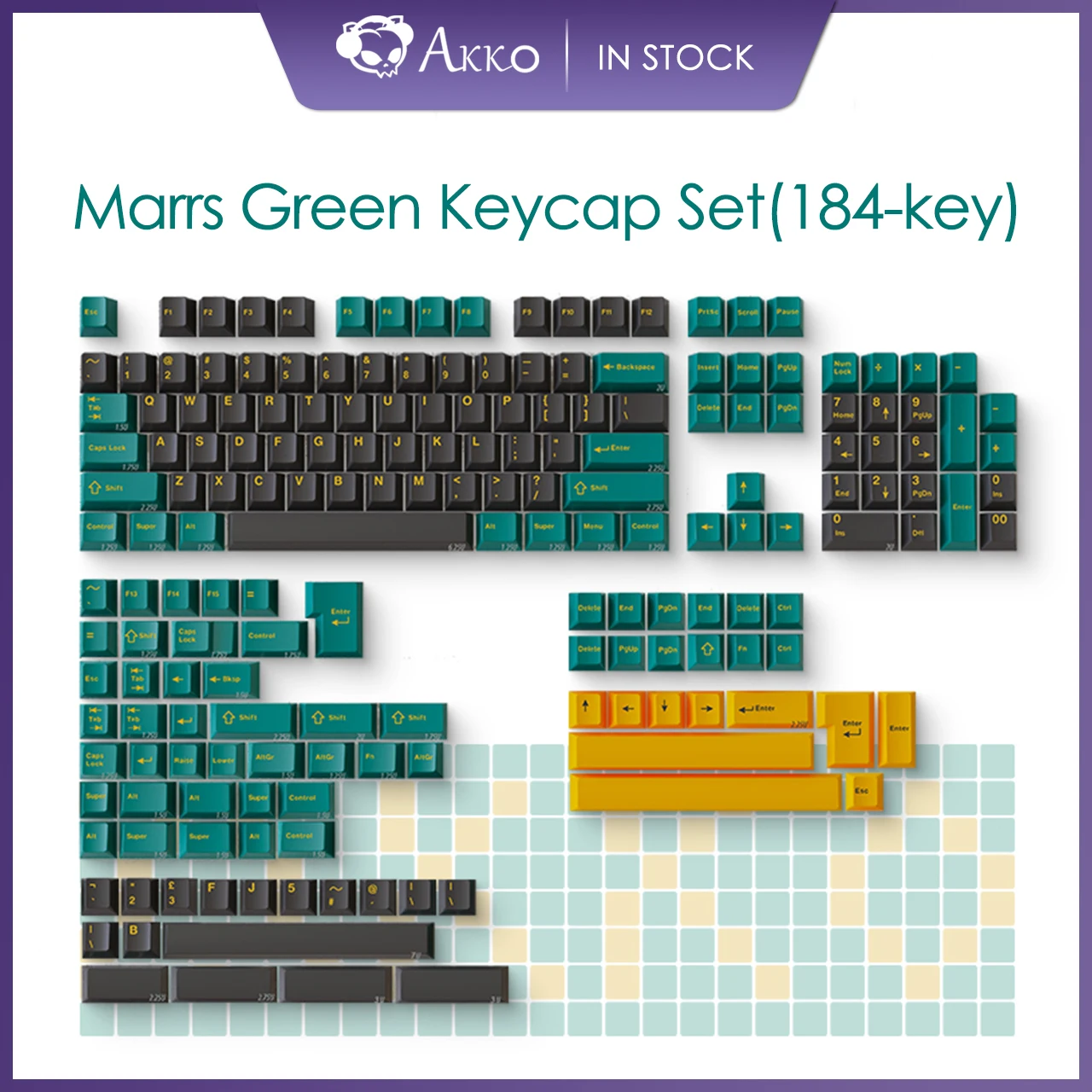 Akko-Marrs-Green-Keycap-Set-184-key-Cherry-Profile-Keycaps-Set-ABS-Full ...
