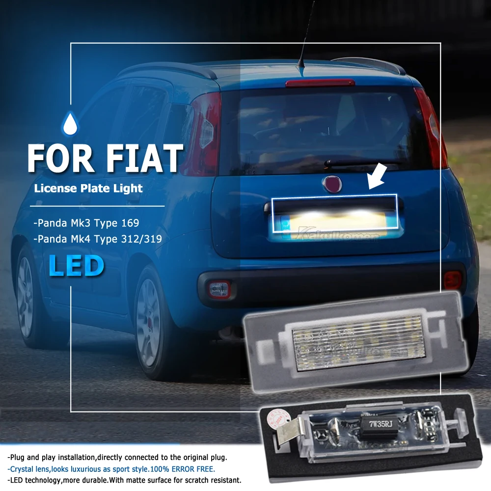 2pcs License Plate Lights For Fiat Panda Mk3 Type 169 MK4 312 LED ...