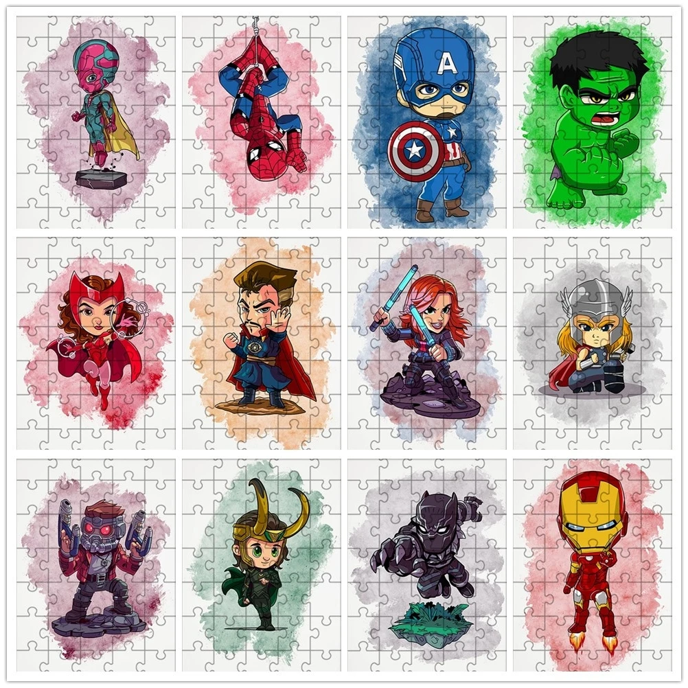 Cartoon Avengers 35 Pieces Mini Jigsaw Puzzles Marvel Superhero Black ...