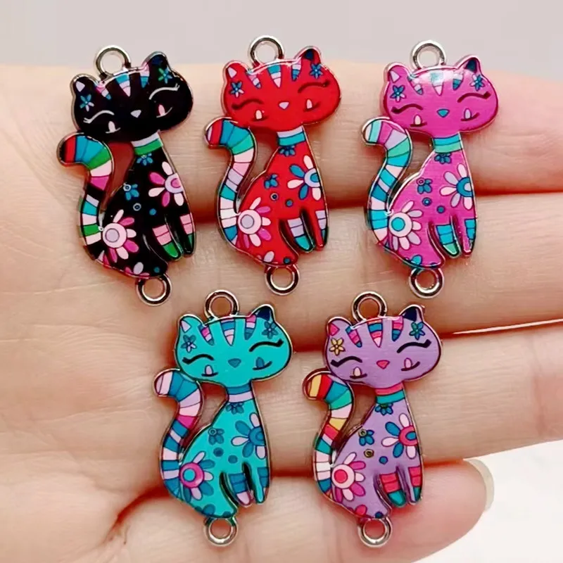 10pcs-Cat-Enamel-Alloy-Bracelets-Connectors-Animal-Charms-For-DIY ...