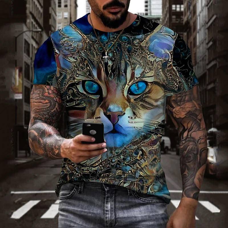 Men-s-Unisex-Animal-Cat-Face-T-shirt-Round-Neck-Casual-Top-Summer-Plus ...