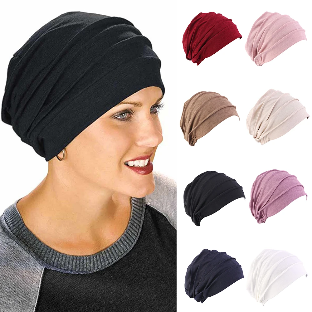 New Women Solid Color Turban Cancer Beanie Bonnet Inner Hijabs Cap Hair ...