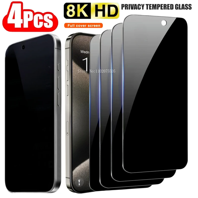 4PCS Anti-Spy Glass For iPhone 16 15 14 13 12 11 Pro Max 12 13 Mini ...