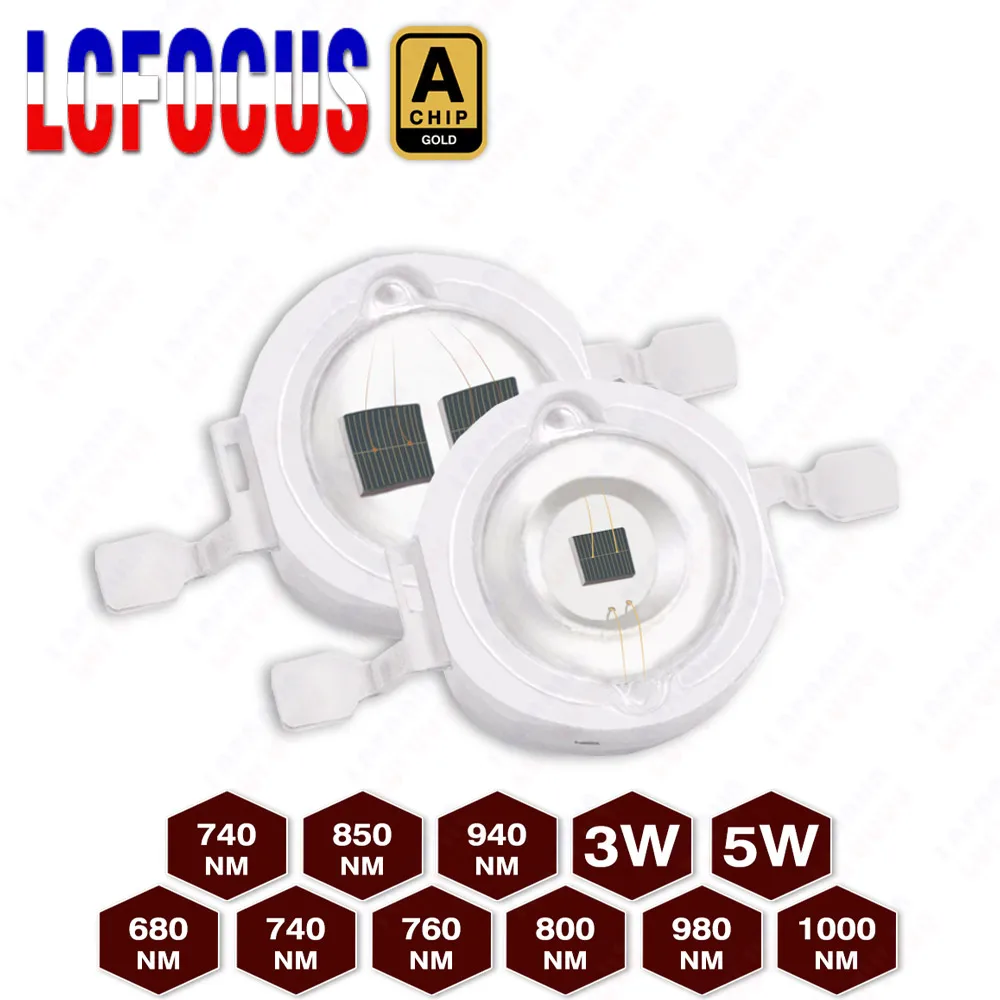 High Quality 3W 5W IR Infrared 680nm 740nm 800nm 850nm 880nm 940nm 980nm 1000nm LED Chip COB ...