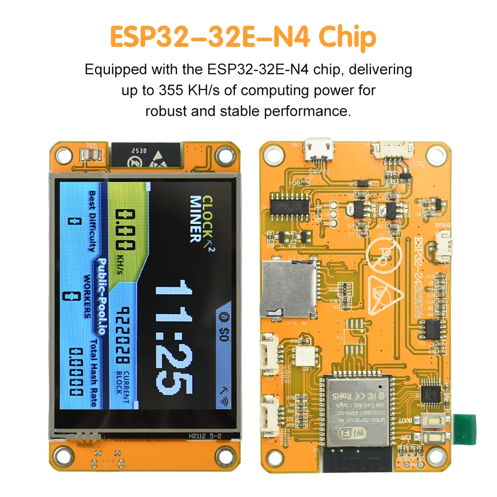 ESP32 Development Board 2.8inch OLED Display 355Kh/s Hash Rate Micro ...