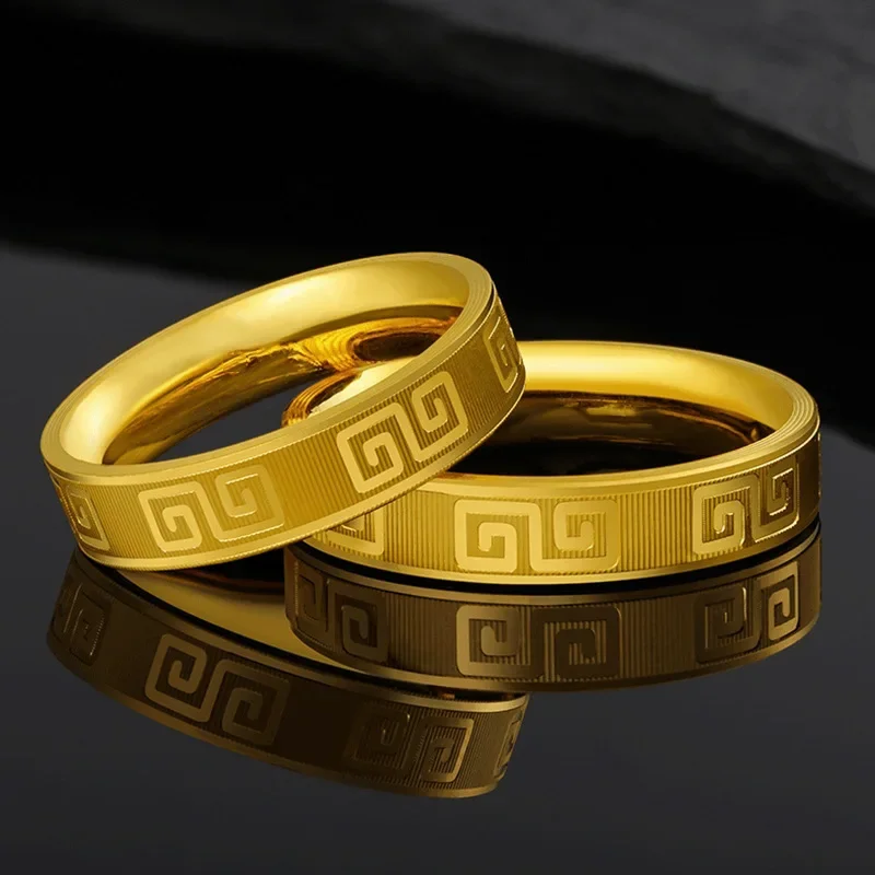 9999-real-gold-embossed-ring-24K-gold-Chinese-style-retro-couple-ring ...