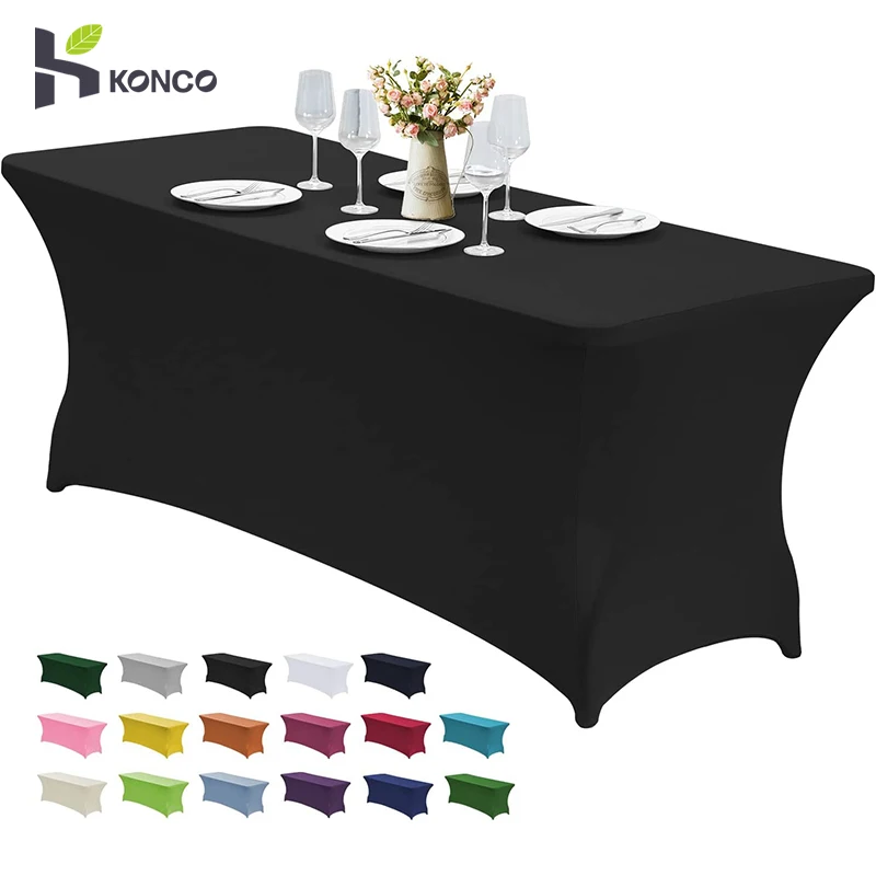 Stretch Table Cover Kitchen Tablecloth For Rectangular Folding Tables ...