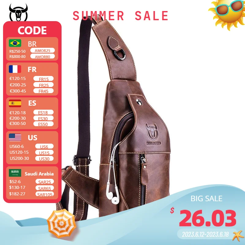 BULLCAPTAIN Leather Messenger Bags Men's Casual Bag For Men Chest Bag ...