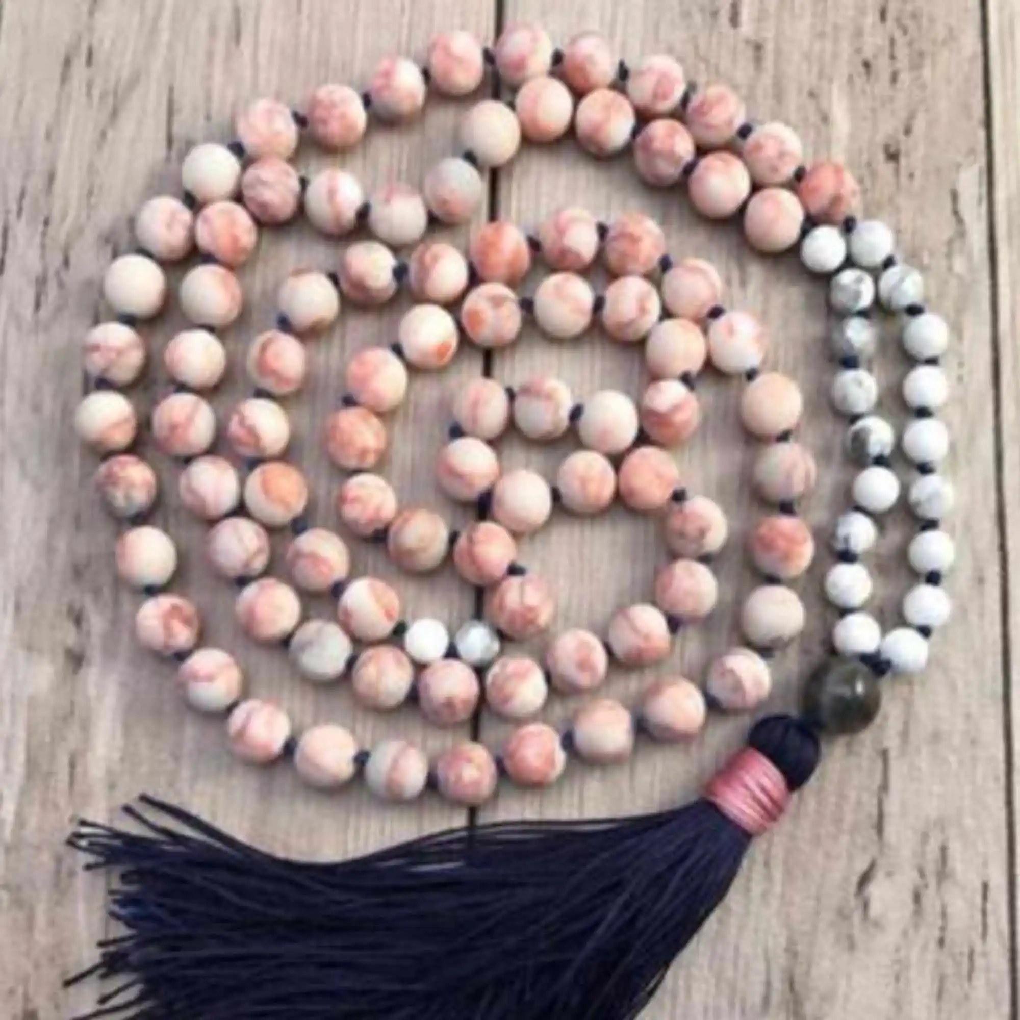 8mm Natural 108 knot red flower Jasper white turquoise necklace Rustic ...