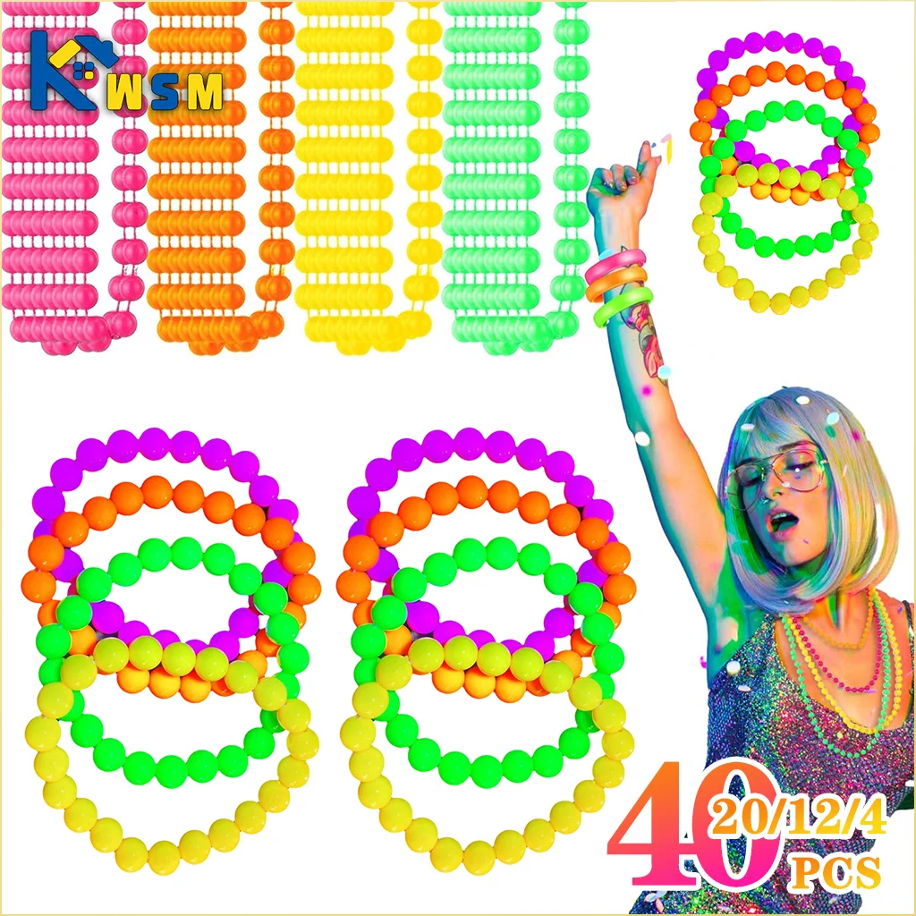 4-40PCS Connected Beads Necklace Neon Costume Accessory Set Bracelets ...