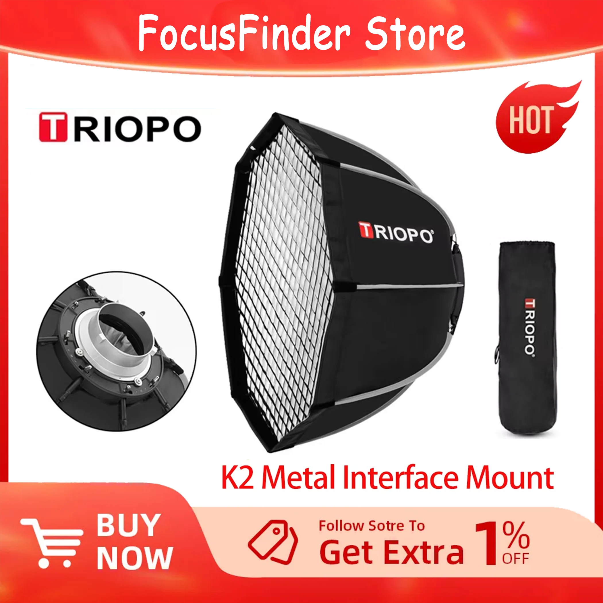 Triopo-K2-55cm-65cm-90cm-120cm-Quickly-Release-Bowens-Mount-Octagon-Softbox-Honeycomb-Grid ...