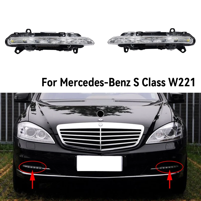 자동 전면 LED 범퍼 DRL 주간 주행 안개등 램프, 메르세데스 벤츠 S 클래스 W221 2009-2013 ...