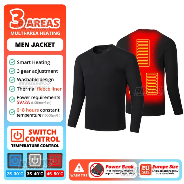 Winter Heated Jacket Men Thermal Underwear USB Electric Ski Motorcycle ...