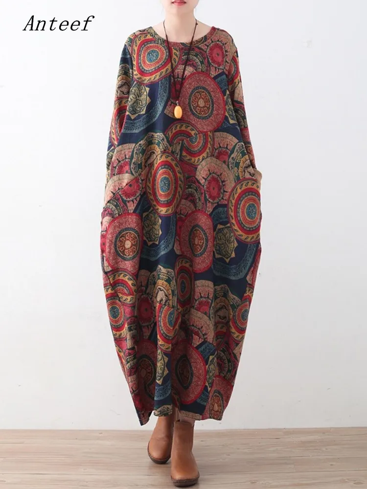 Robe florale vintage surdimensionnée à manches longues pour femmes ...