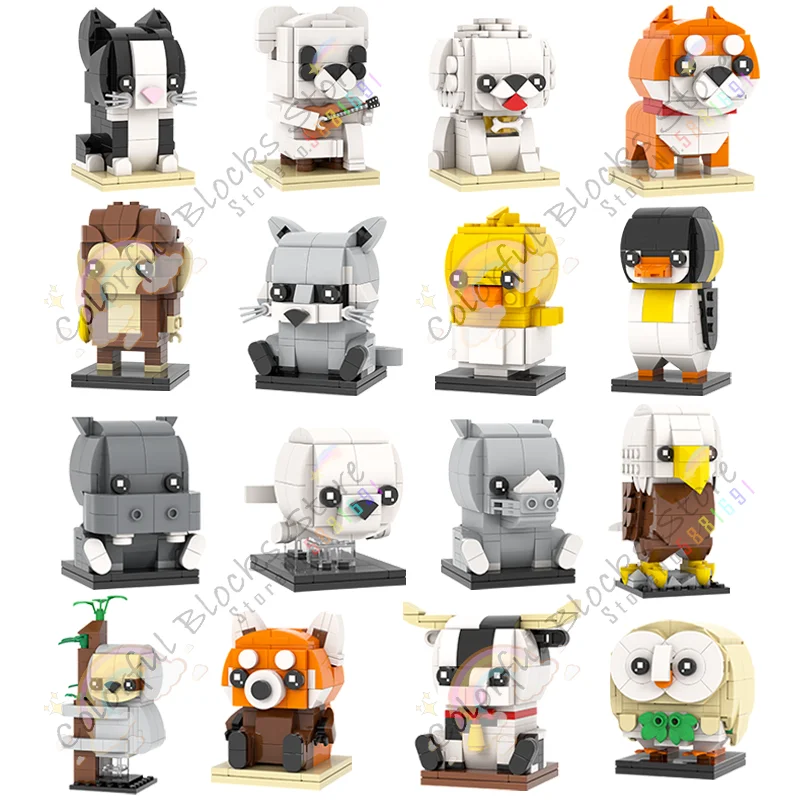 Creative Series Pets Animals Building Blocks DIY Cute Cat Dog Penguin ...