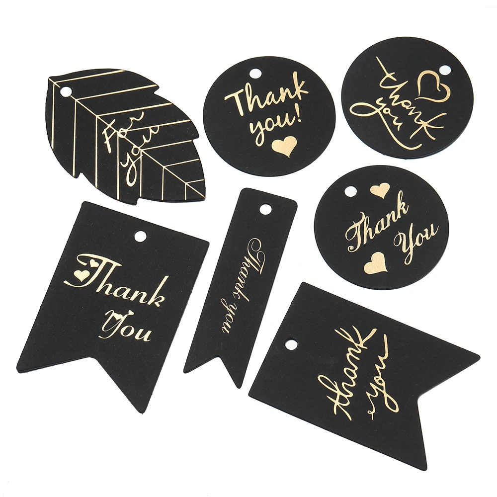 50pcs/Lot Bronzing Stamping Thank You Tags Black White Paper Card ...