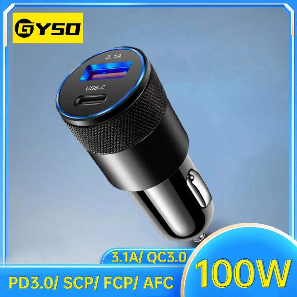 Cargador USB para coche, dispositivo de carga rápida QC3.0 PD tipo C, de 100W, para iPhone 12 ...