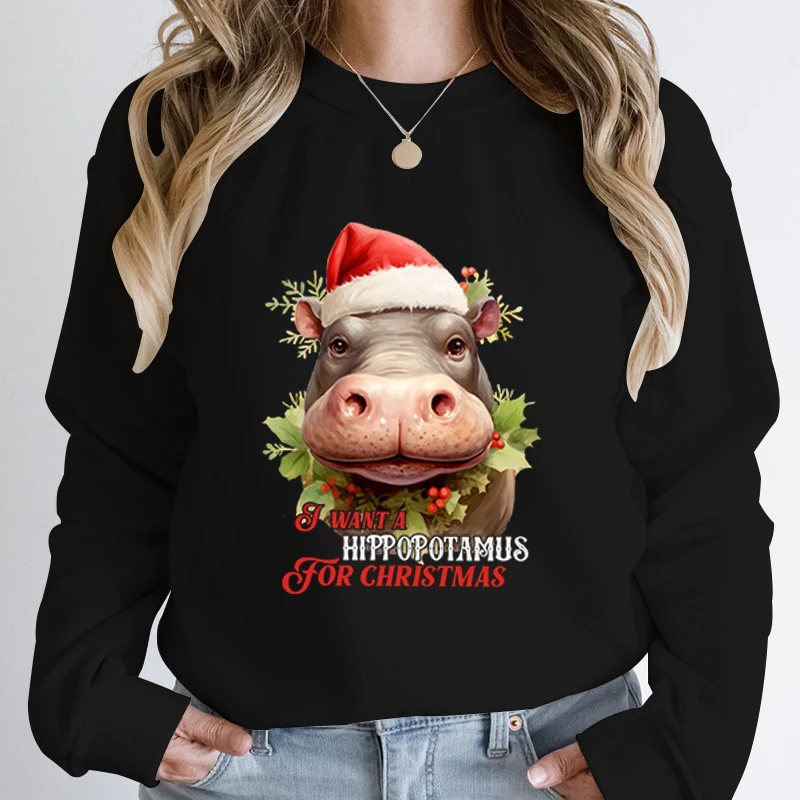 Hippo-I-Want-A-Hippopotamus-For-Christmas-Hoodless-Sweatshirts-Women-O ...
