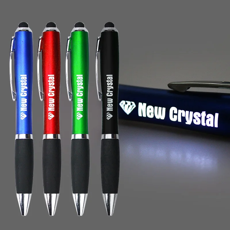 Promotional multi function logo Light Up pen Custom soft touch screen ...