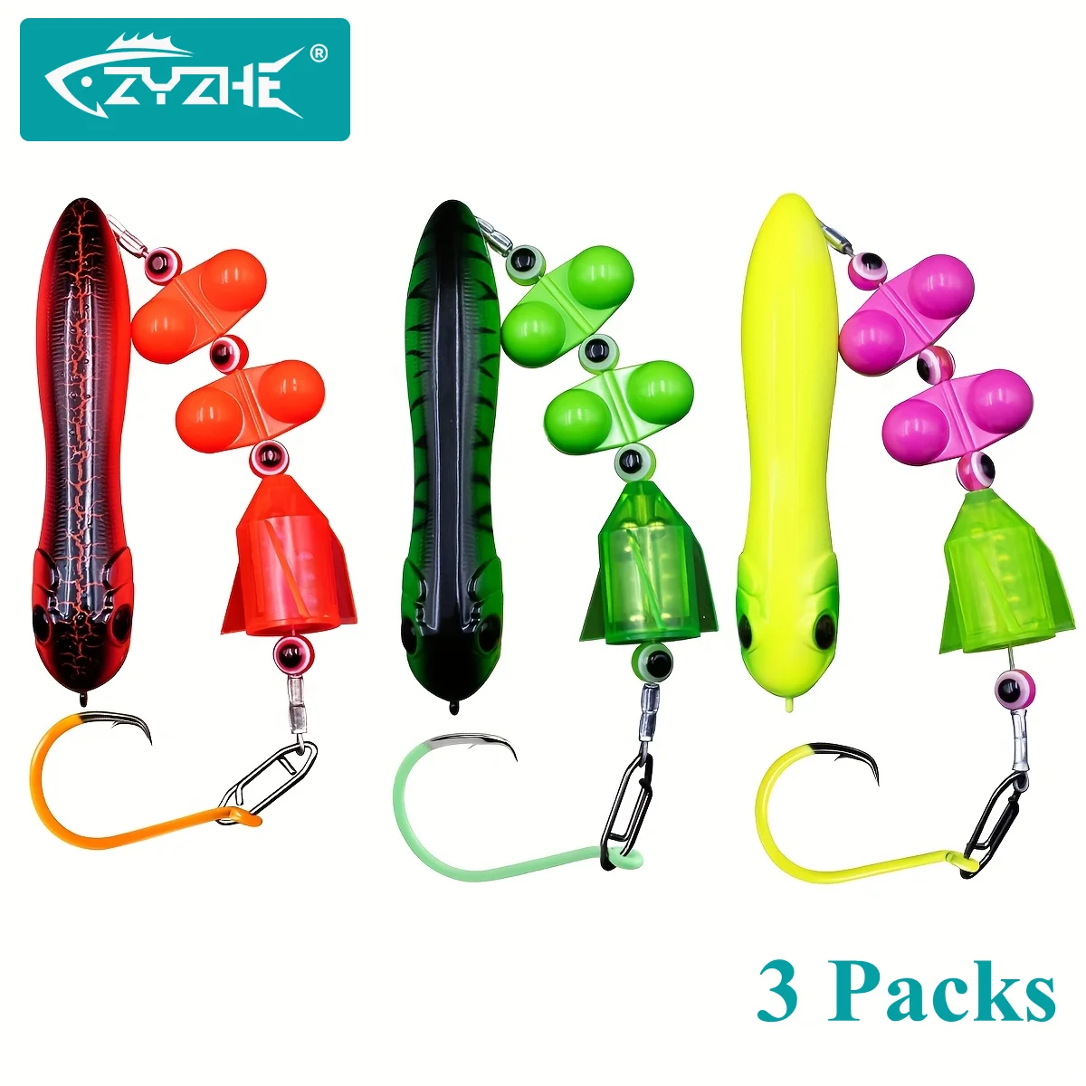 ZYZHE 3PC Catfish Rigs with 7/0# 9/0# 10/0# Colorful Circle Hooks Fake ...