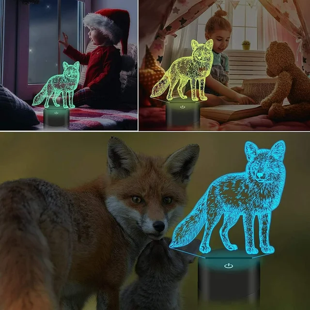 Nighdn Fox Night Light Gyerekeknek 16 Színváltó Távirányító 3D Illúziós ...