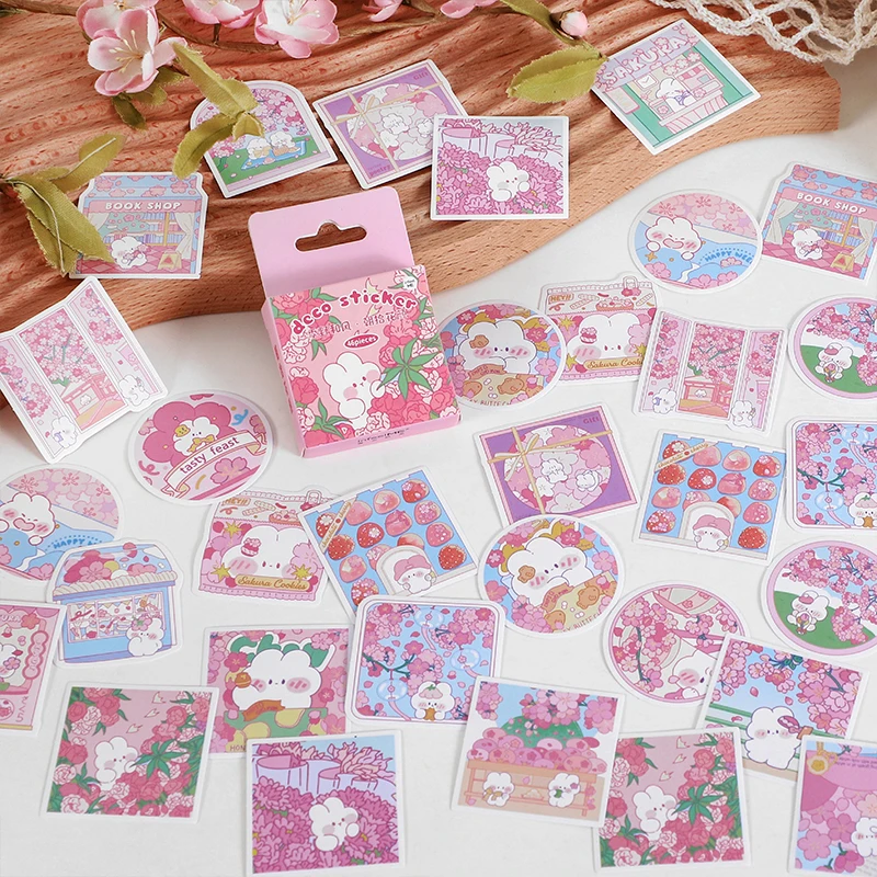46 pcs Kawaii Cartoon Stickers aesthetic Stick Labels Adhesive Diy ...