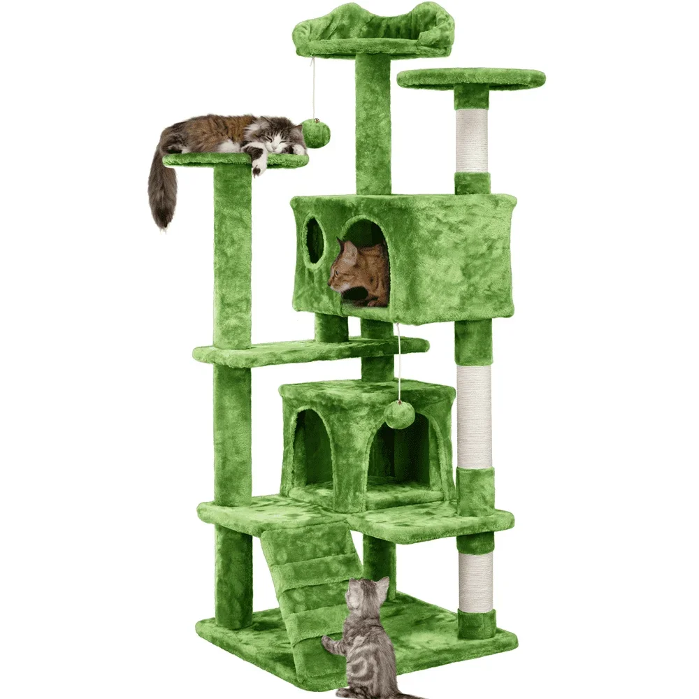 Scratch-Tree-for-Cats-Upholstered-6-Level-Green-Cat-Tree-With-2-Condos ...
