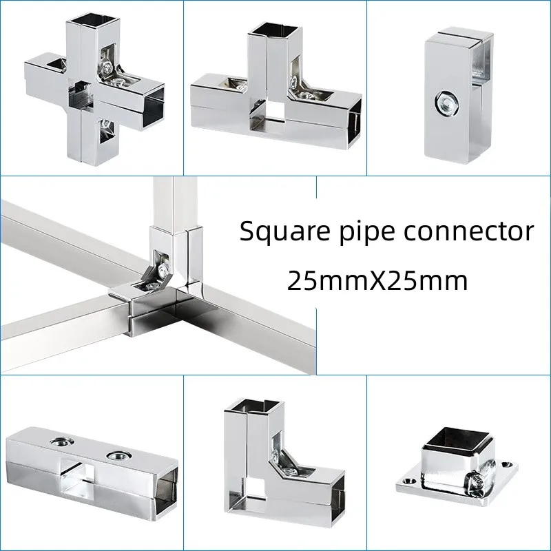 Square Tube Pipe Connector Zinc Alloy Joint For 25x25mm Stainless Steel ...