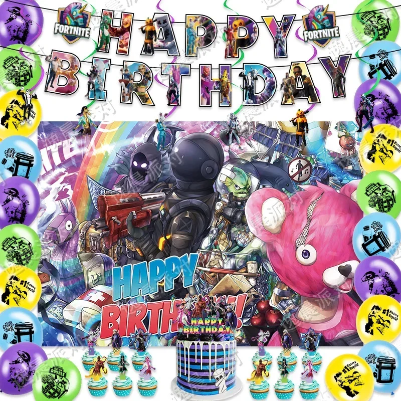 Fortnite Theme Happy Birthday Party Decorations Set Background Latex ...