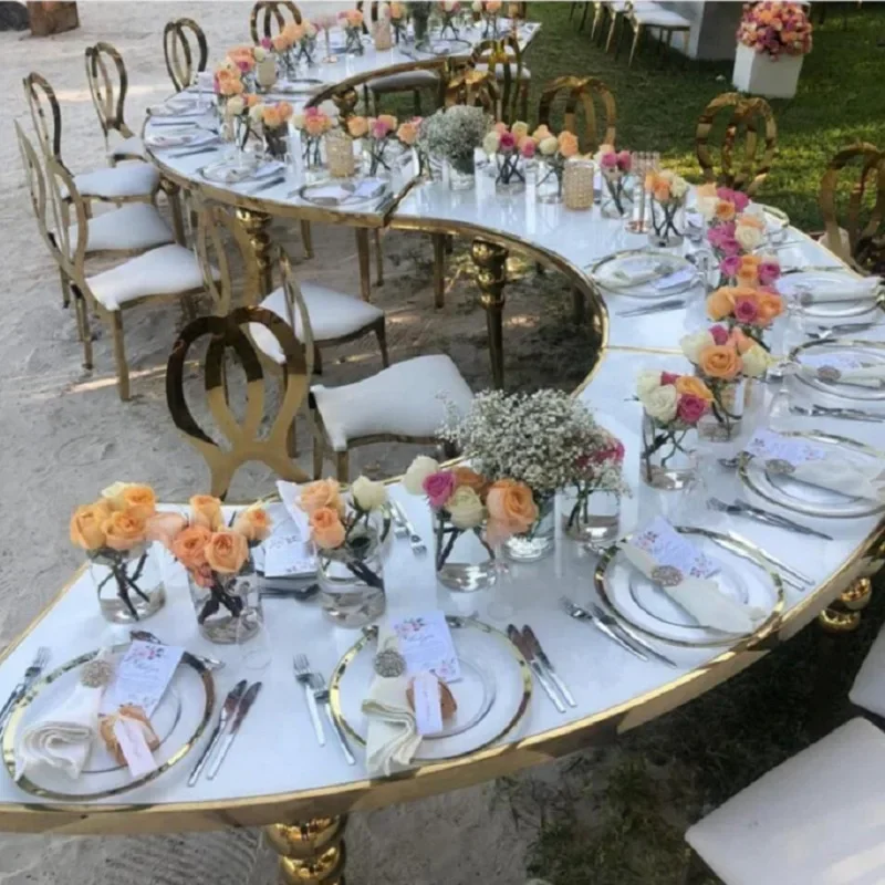 Gold-stainless-steel-MDF-round-S-shape-dining-wedding-table-party ...