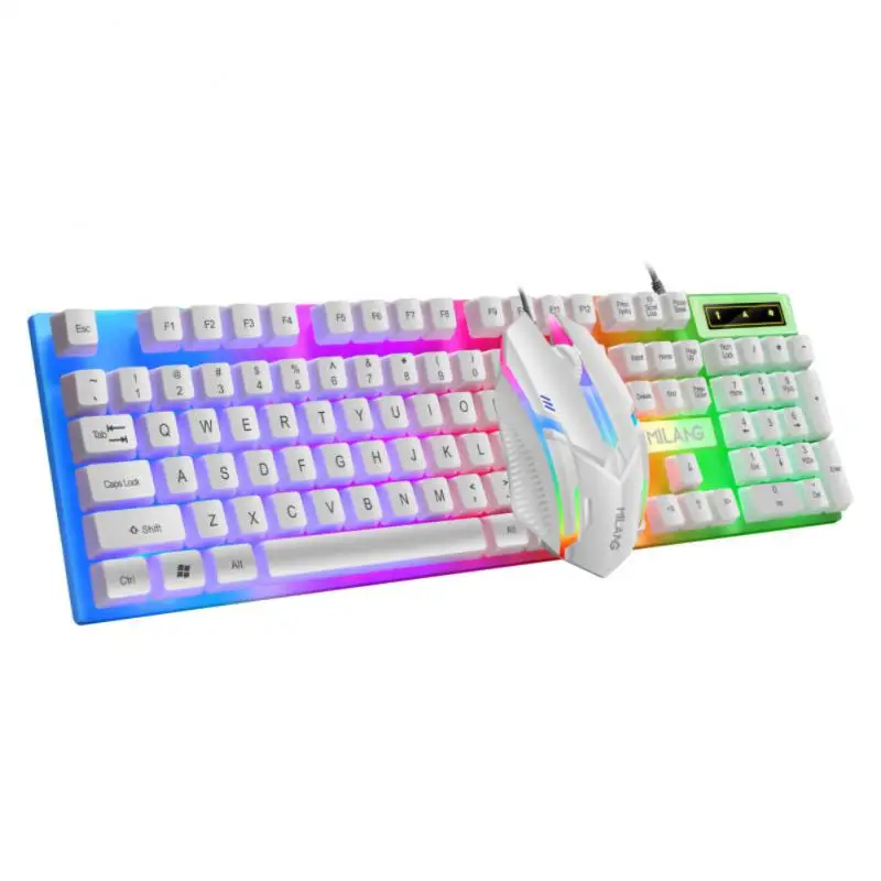Rainbow Backlit Wired Keyboard and Mouse,Floating Keycap Strong, Wear ...