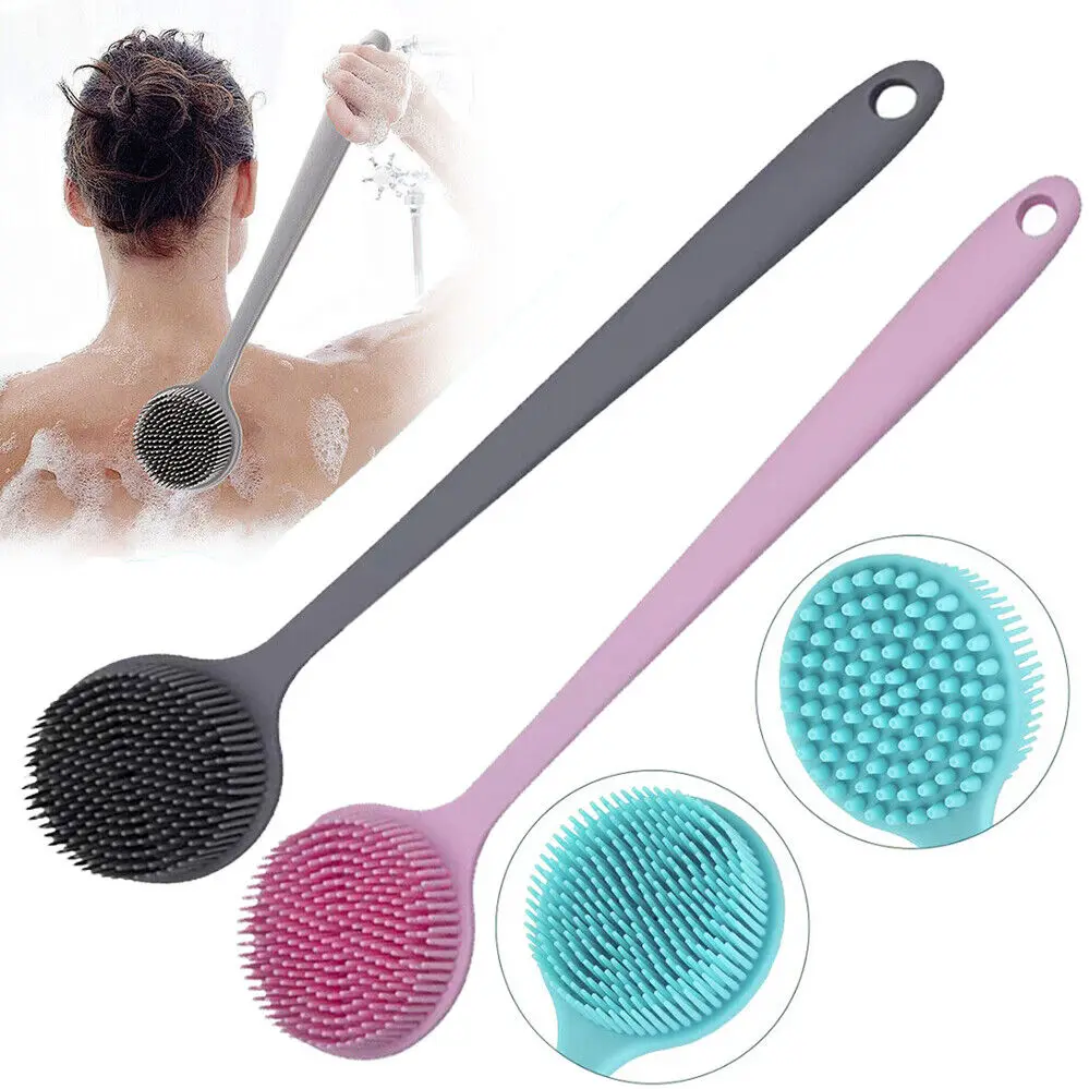 Silicone-Long-Handle-Bath-Brush-Body-Shower-Scrubber-Back-Brushes ...
