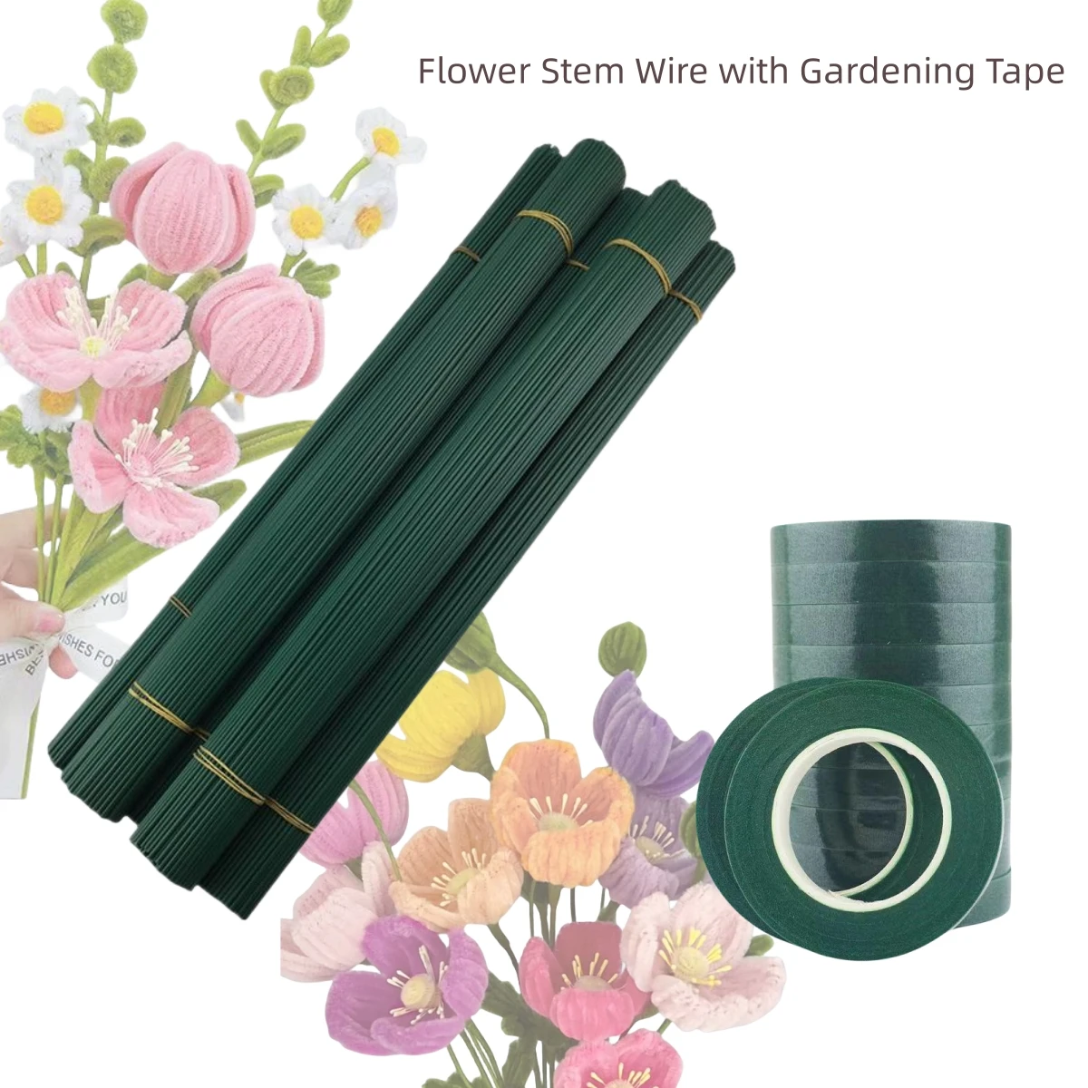 50-100pcs-Flower-Stem-Wire-Floral-Stem-Wire-30cm-11-8Inch-Floral-Green ...