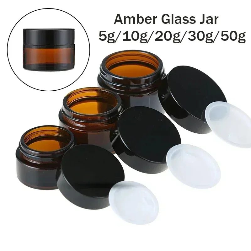 5g-10g-15g-20g-30g-50g-Empty-Amber-Glass-Jar-Pot-Cosmetic-Lotion-Lip ...