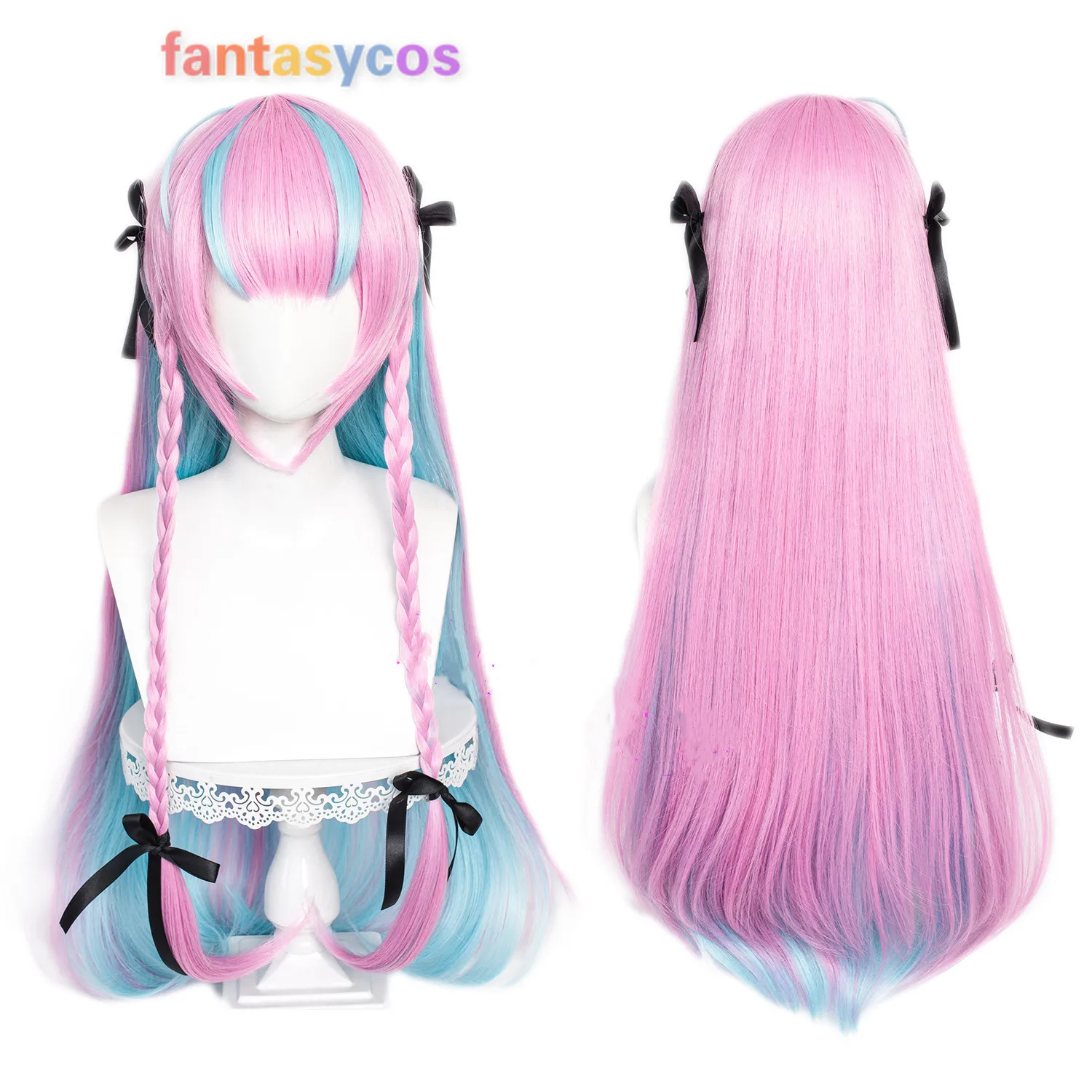 VTuber Hololive Minato Aqua Wig Mixed Blue Pink Straight Braids Girls ...