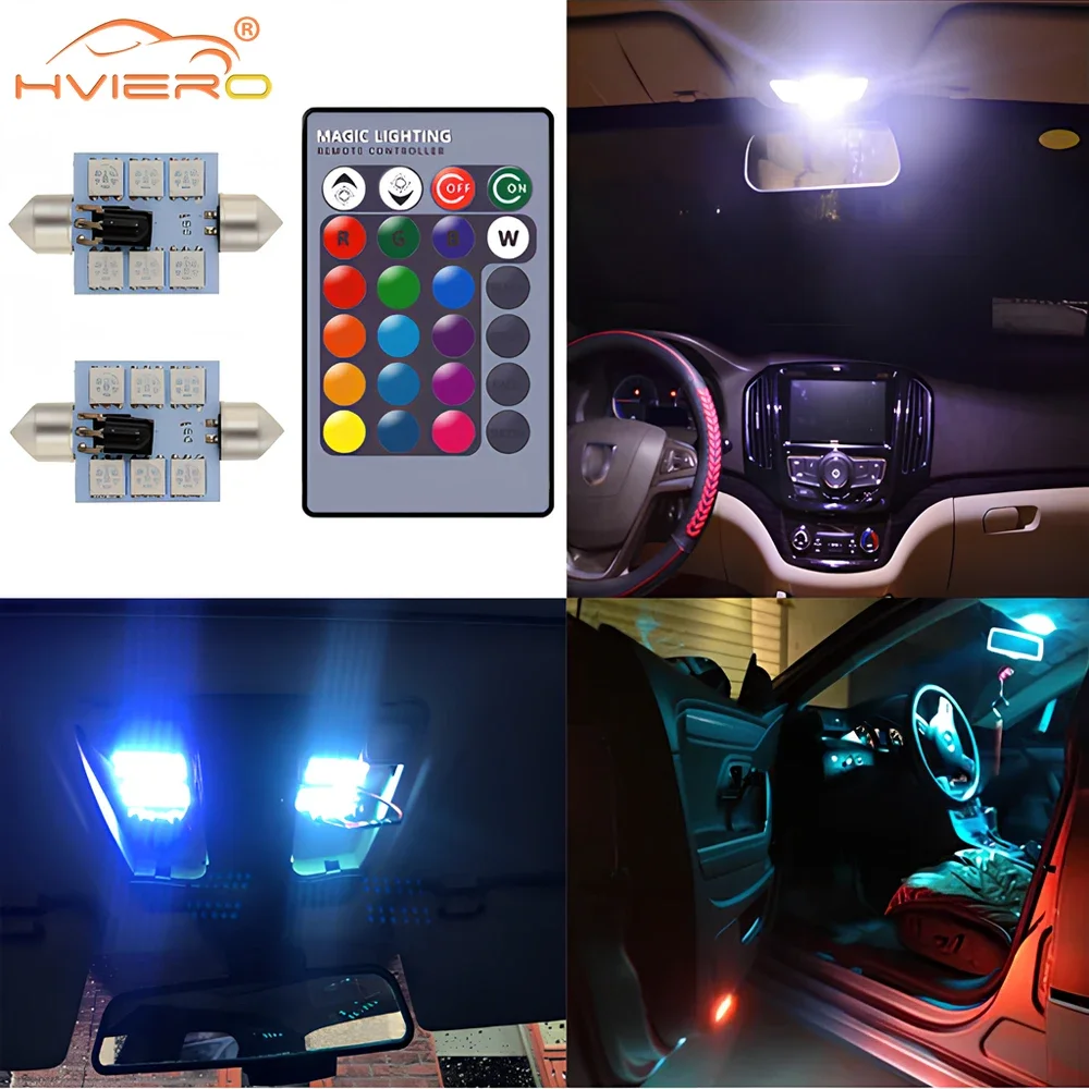 2Pcs-RGB-6SMD-Roof-Dome-Festoon-Reading-Lamp-C5w-Car-Auto-Remote ...