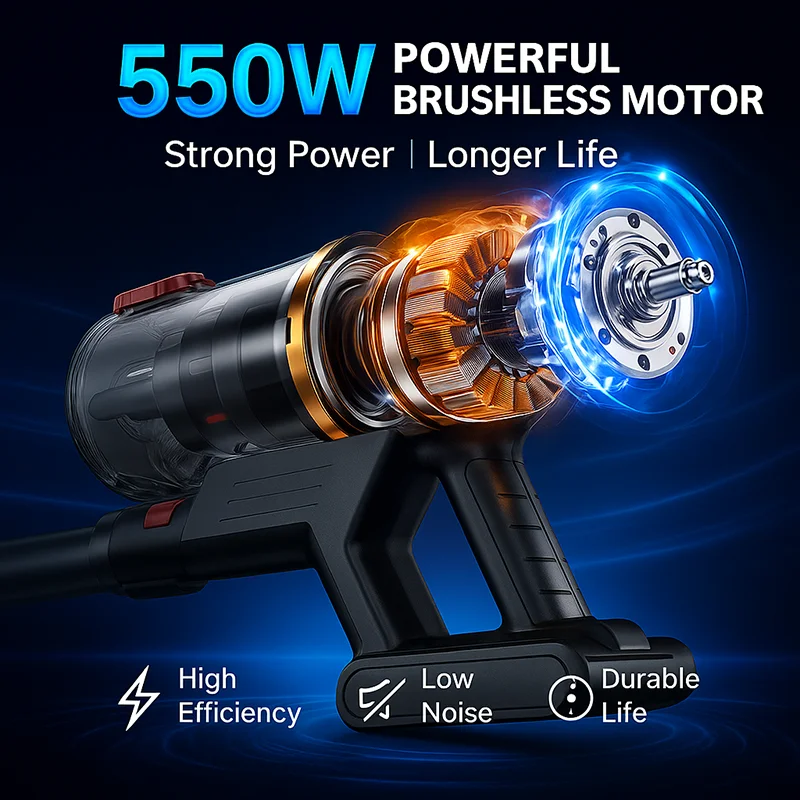 550W 50KPa Stick Cordless Vacuum Cleaner Removable Battery Handheld ...
