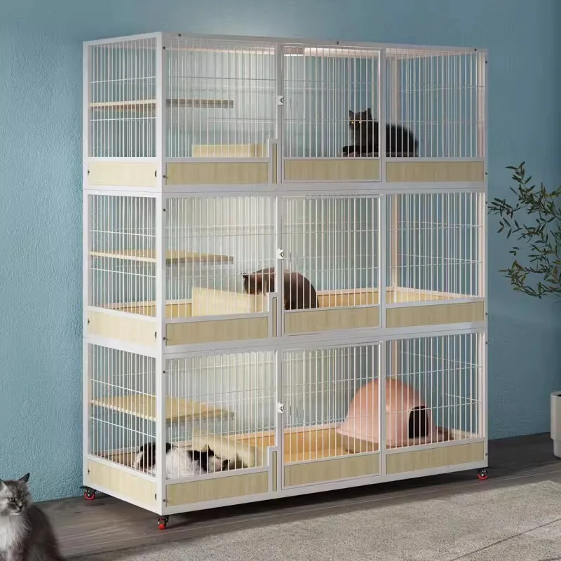 Cat-cage-breeding-cage-solid-wood-cattery-villa-three-story-combination ...