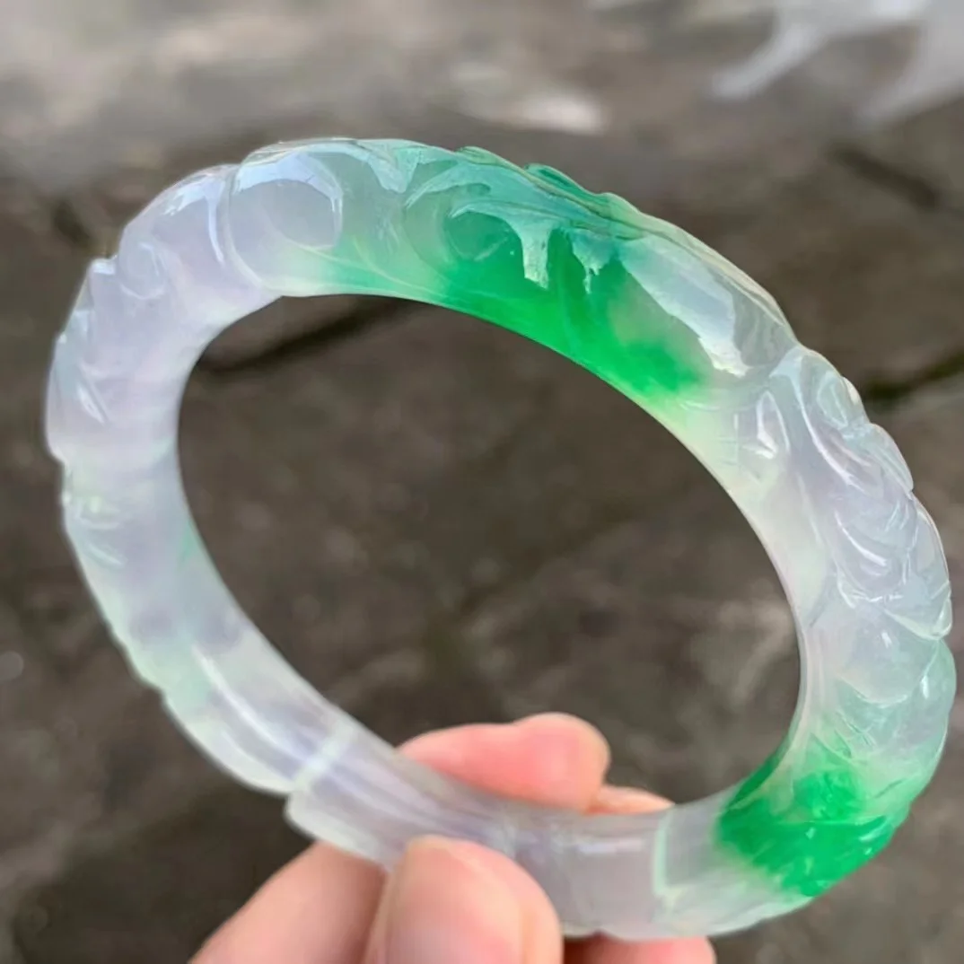 Natural-Bashan-Jadeite-Bangles-Perfect-Icy-Emerald-Hand-carving-Jade ...