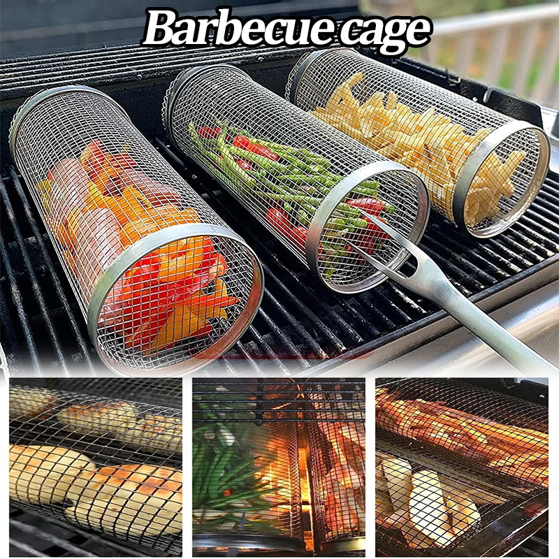 New Barbecue Cage Net Stainless Steel BBQ Rack with Anti Scalding Hook ...