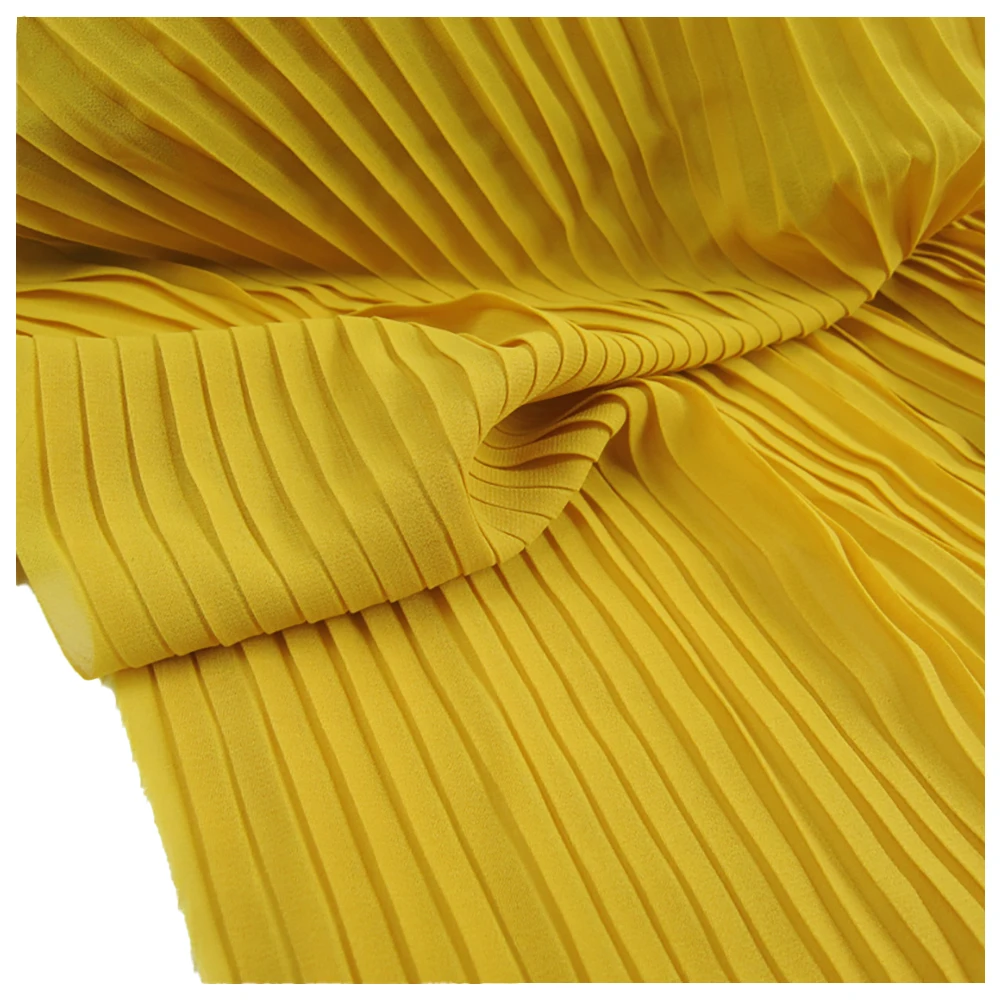 Ginger-Yellow-Pleated-Pearl-Chiffon-Fabric-Ruffled-Cloth-Dress-Clothing ...
