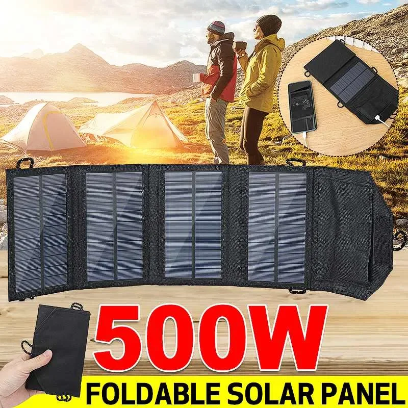 Portable-500W-Polysilicon-Solar-Panel-Charger-USB-5V-DC-Foldable-Solar ...