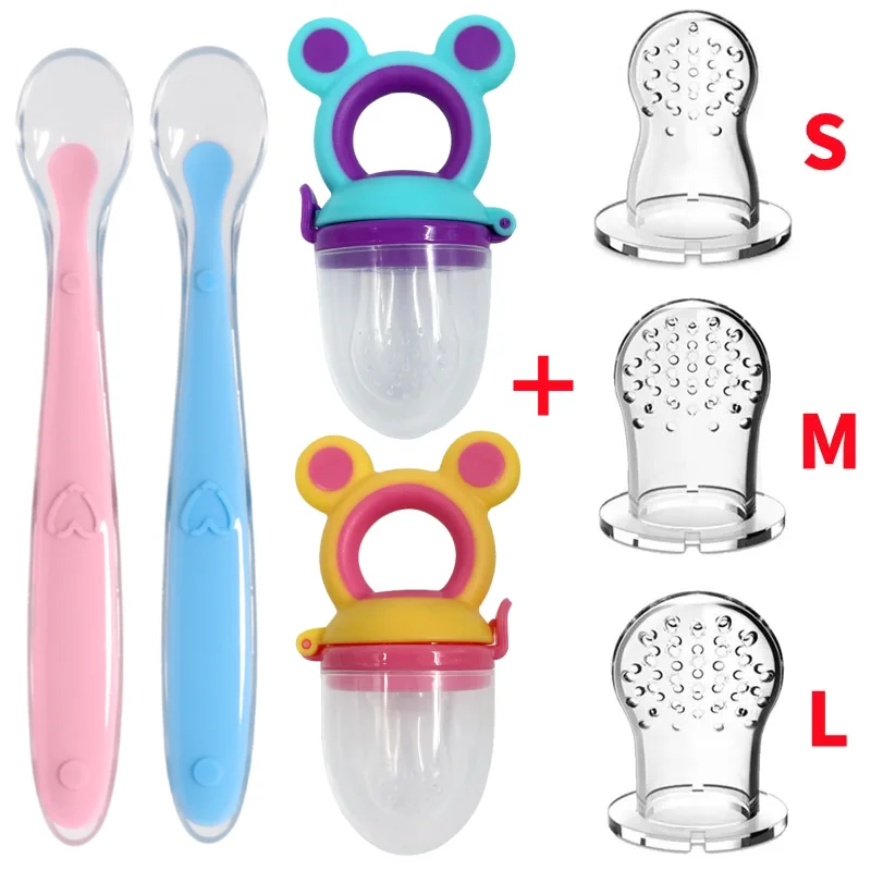 Silicone-Baby-Food-Pacifier-with-Spoon-Set-Infant-Food-Vegetable-Fruit ...