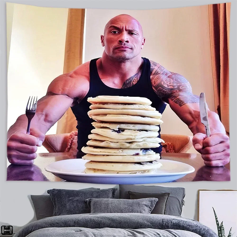 The-Rock-Eating-Blueberry-Pancakes-Tapestry-Wall-Hanging-Funny-Meme-Tapestrys-Aesthetic-Room ...