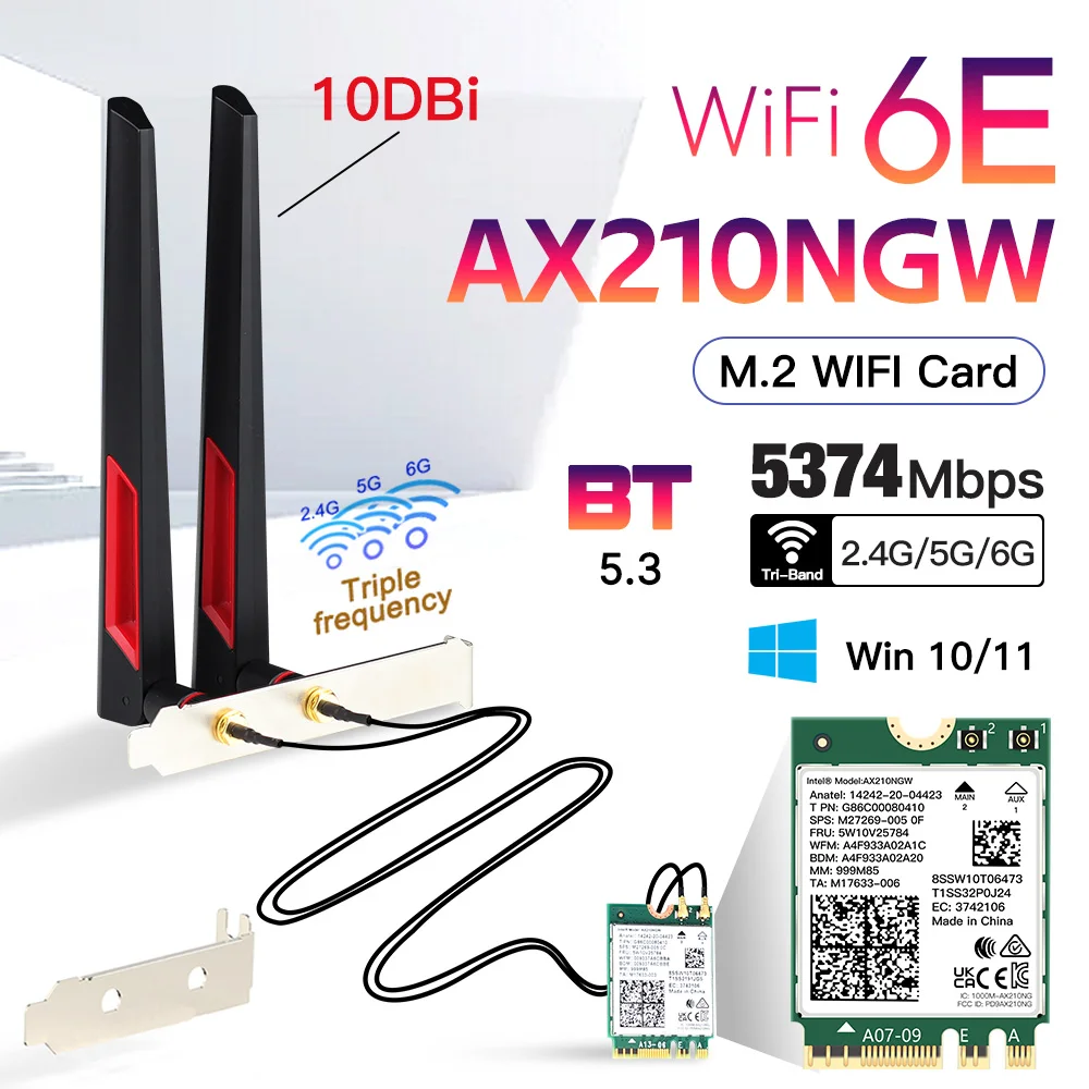 WiFi-6E-AX210-10DBi-Antenna-Wireless-Card-AX210-7265NGW-M-2-Desktop-Kit ...